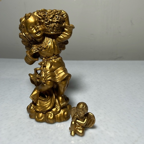 Accents | Vintage Resin Angel Gold Taper Candleholder With Baby Angel ...